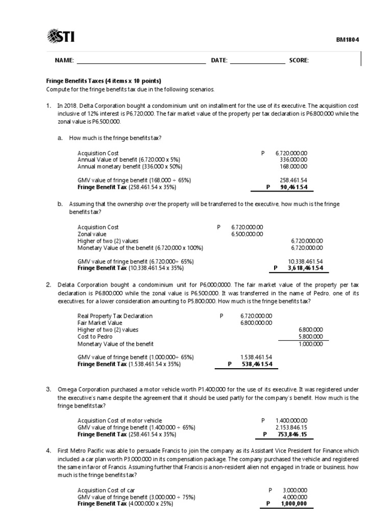 Fringe Benefits Scenarios | PDF | Taxes | Government Finances