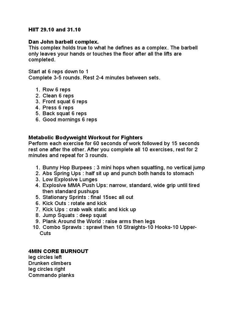 HIIT 29.10 and 31.10 Dan John Barbell Complex | PDF | Hobbies | Human ...