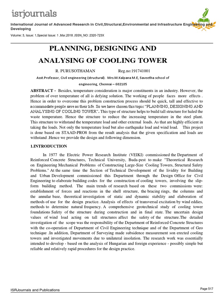 Analysis and Design of a 100m Tall Cooling Tower for a Steel Plant Considering Structural Loads ...