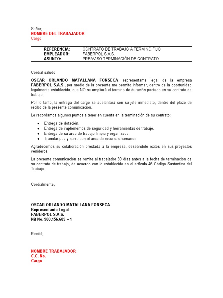 Formato de Preaviso | PDF