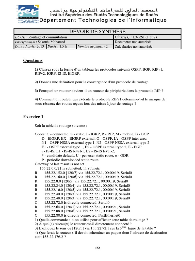 Eval 2 | PDF | Routage | Routeur