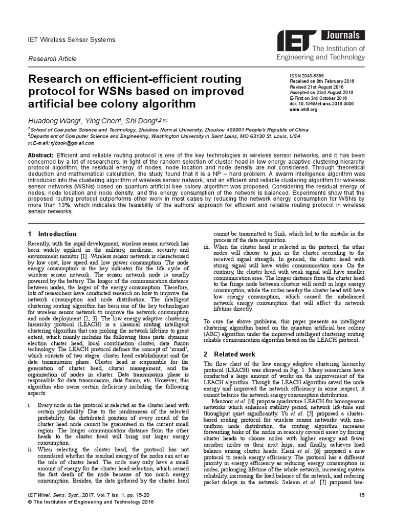Research On Efficient-Efficient Routing Protocol For Wsns Based On Improved Artificial Bee ...