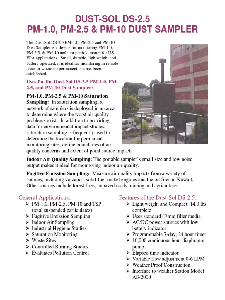 Dust-Sol DS-2.5 PM-1.0, PM-2.5 & PM-10 Dust Sampler | PDF ...
