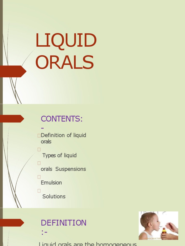 Classification of Liquid Orals | PDF | Suspension (Chemistry) | Emulsion