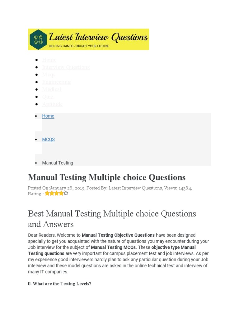 Best Manual Testing Multiple Choice Questions and Answers | PDF ...
