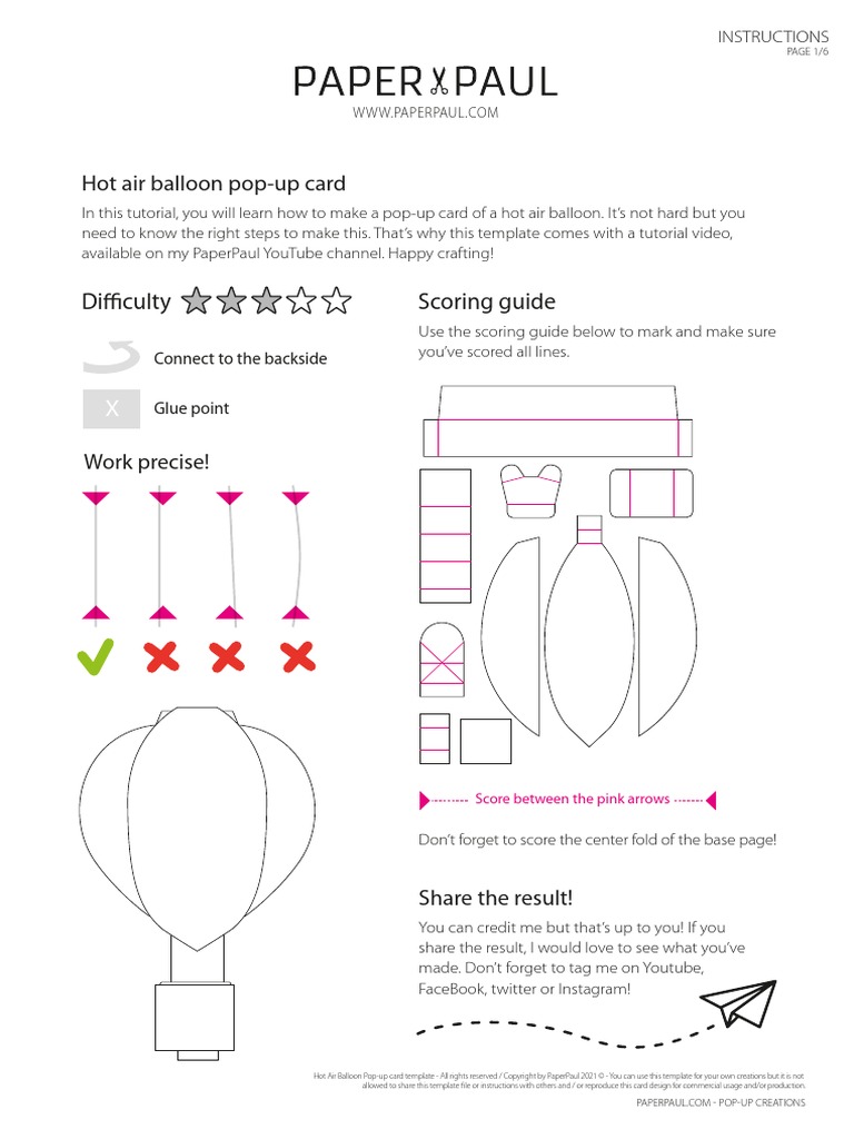 Hot Air Balloon Pop-Up Card: Work Precise! | PDF | Paper | Knife