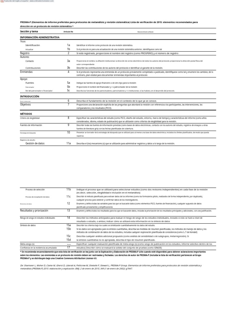 PRISMA-P-checklist en Es | PDF | Metaanálisis
