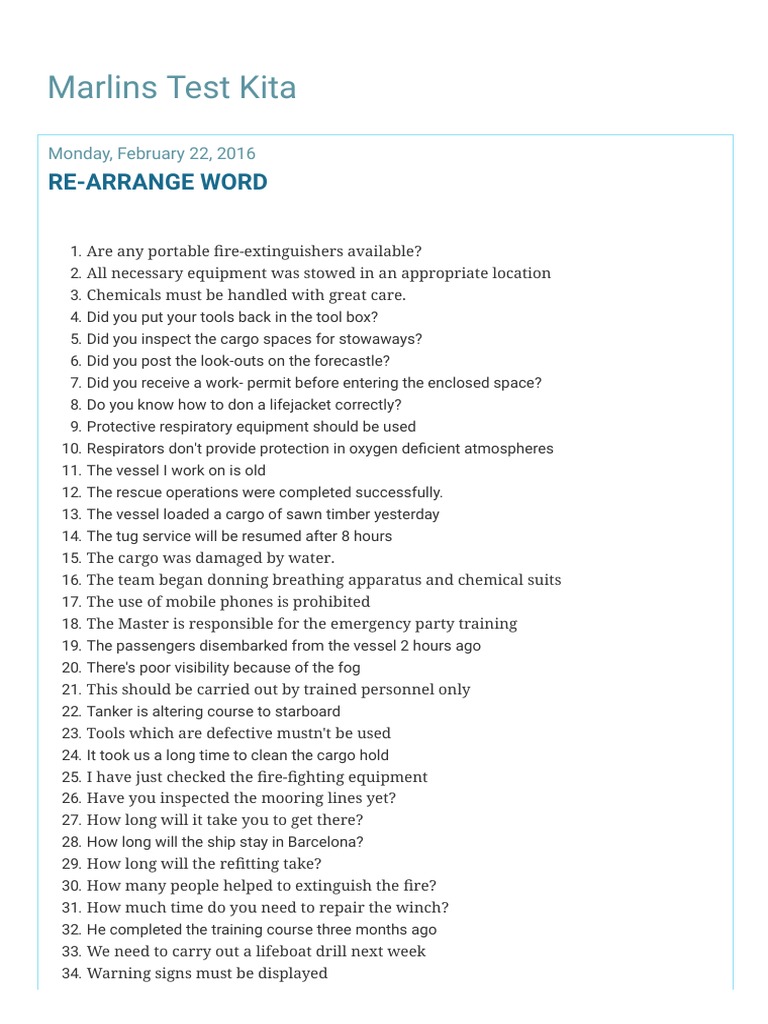 Marlins Test Kita - Re-Arrange Word | PDF | Ships | Firefighting