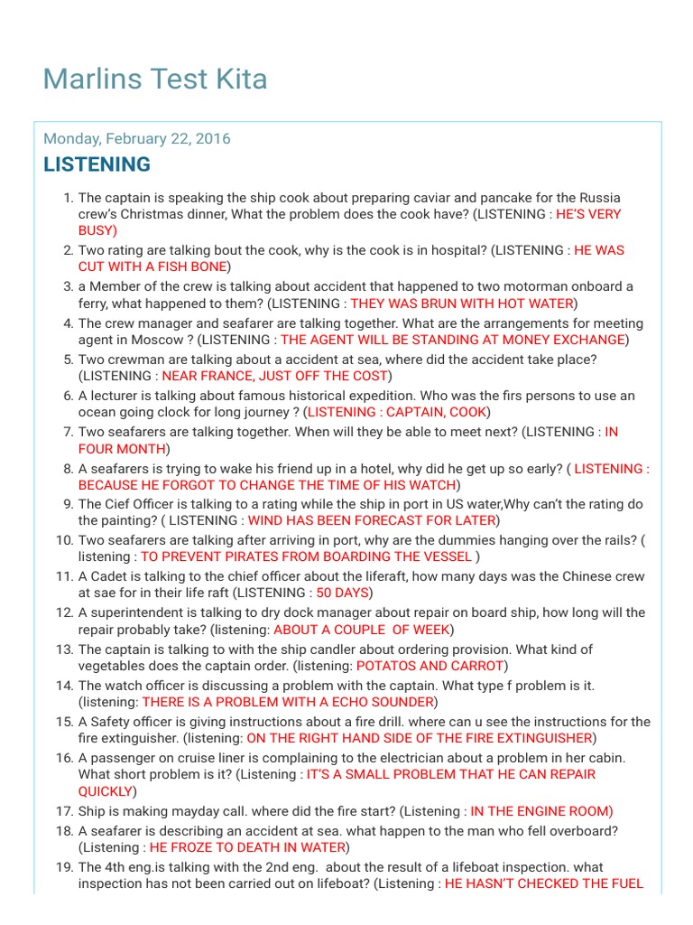 Marlins Test Practice for Seafarers | PDF | Sailor | Ships