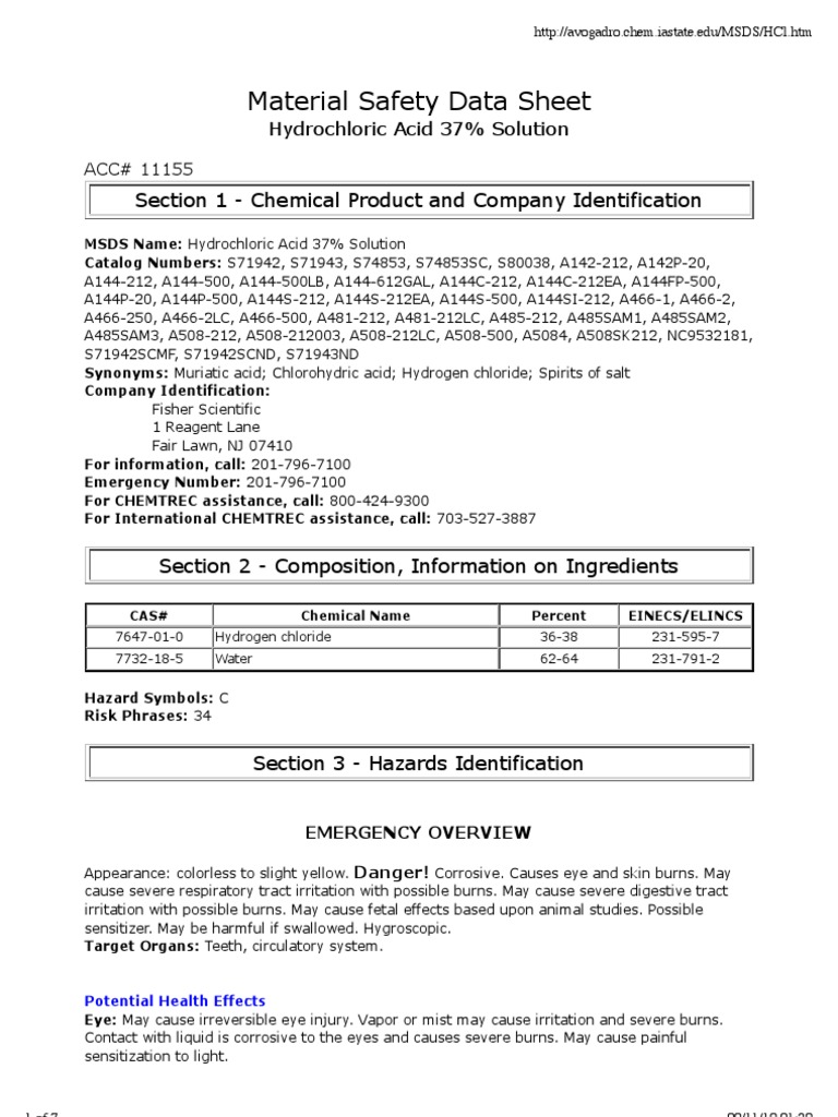 Material Safety Data Sheet: Section 1 - Chemical Product and Company ...
