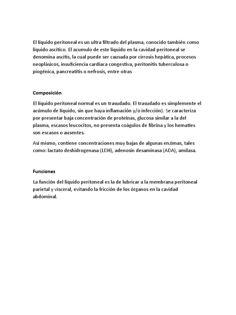 Líquido Peritoneal: Composición y Función | PDF | Ciencia y matemáticas