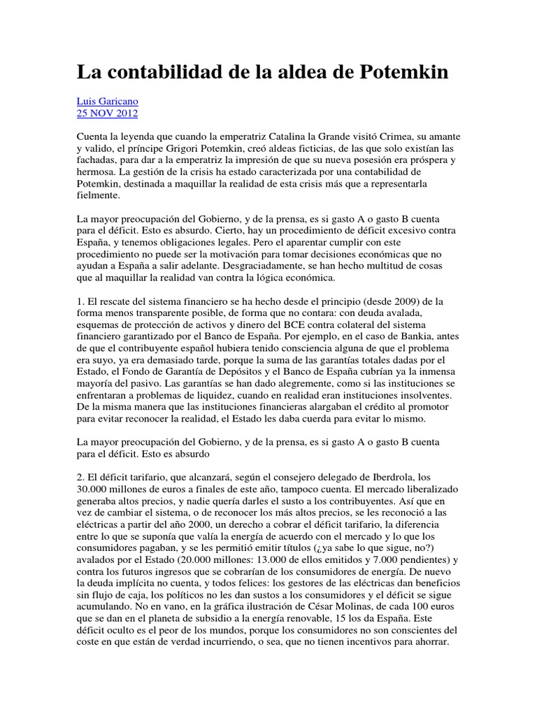 La Contabilidad de La Aldea de Potemkin | PDF | Deuda | Contabilidad