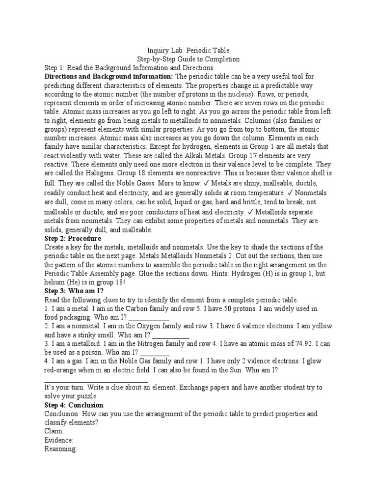 Inquiry Lab | PDF | Periodic Table | Chemical Elements