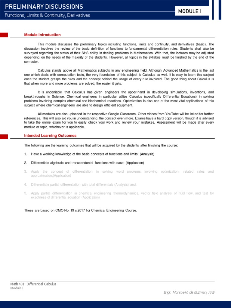 Module 1 - Functions, Limits & Continuity, Derivatives | PDF | Derivative | Function (Mathematics)