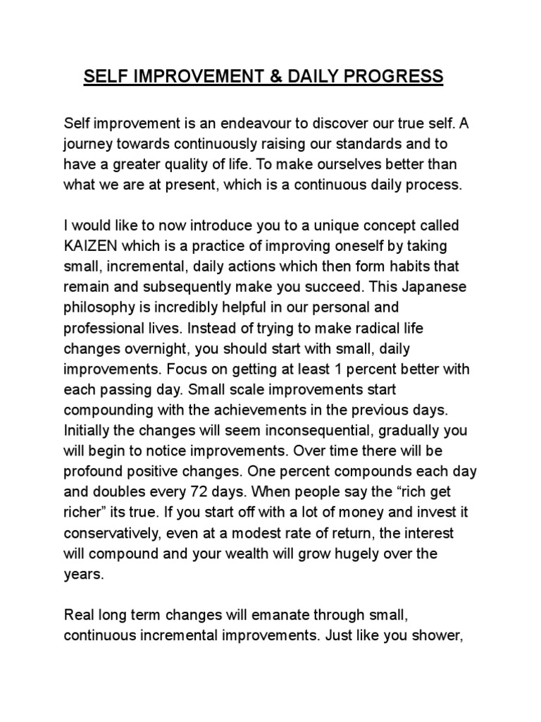 Self Improvement & Daily Progress | PDF | Career & Growth | Self-Improvement