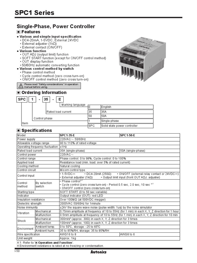 SPC1 Series SPC1 Series: Single-Phase, Power Controller | PDF ...