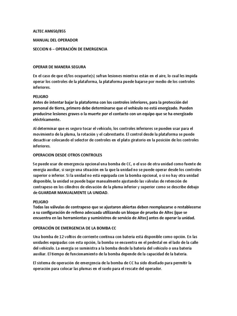 Operador Manual de Válvulas de Emergencia | PDF | Bomba | Corriente ...