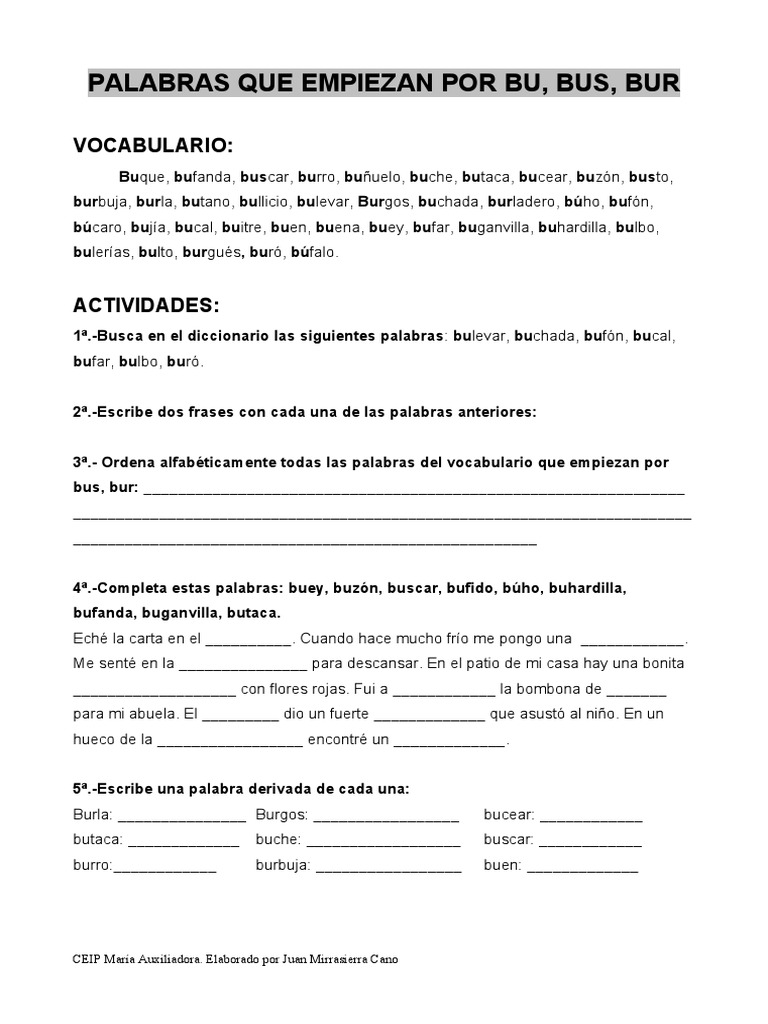 Palabras Que Empiezan Por Bu Bus Bur | Descargar gratis PDF | Aves