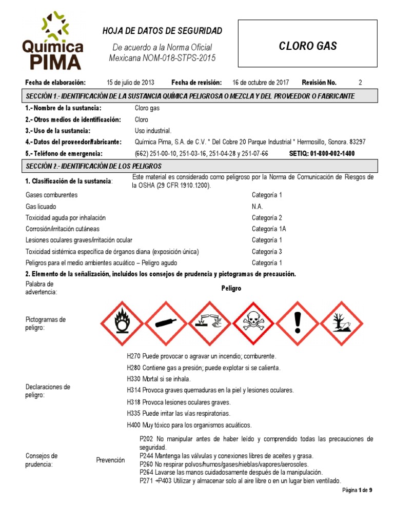 Cloro Gas (HDS-SGA) | PDF | Agua | Cloro