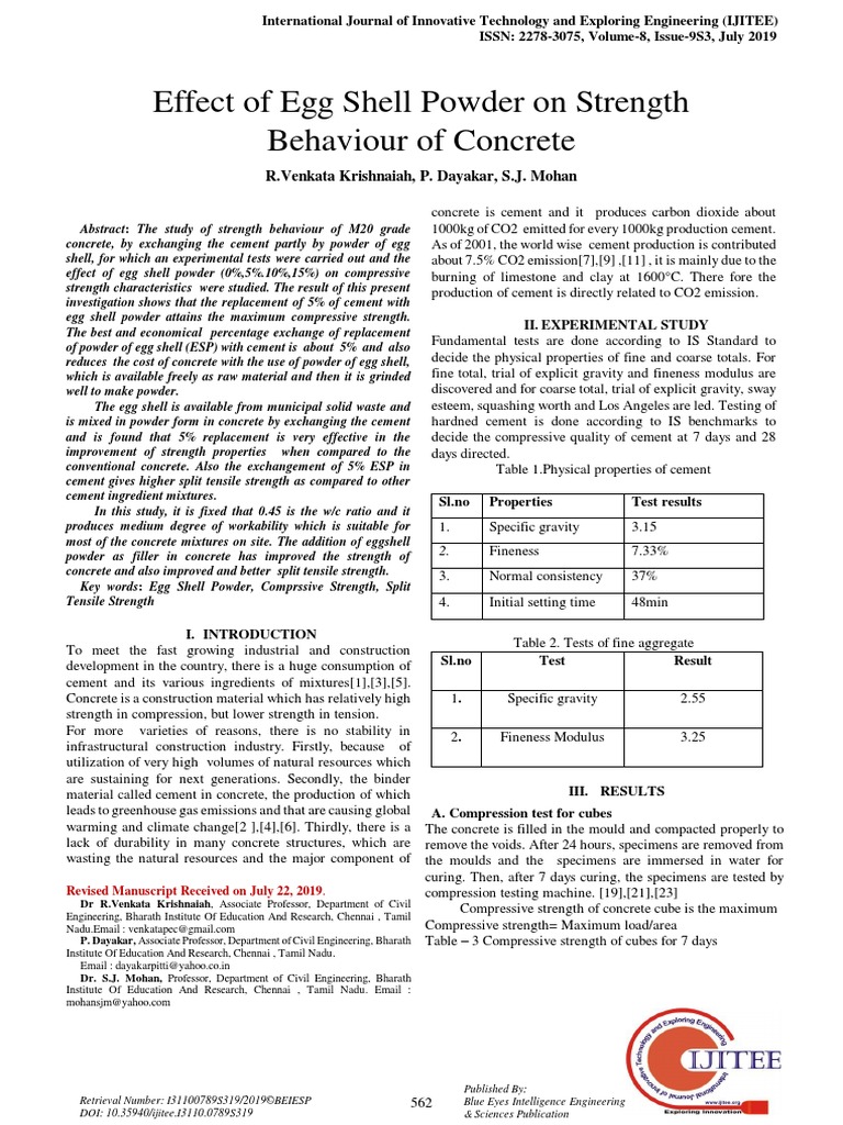 Effect of Egg Shell Powder On Strength Behaviour of Concrete | PDF ...