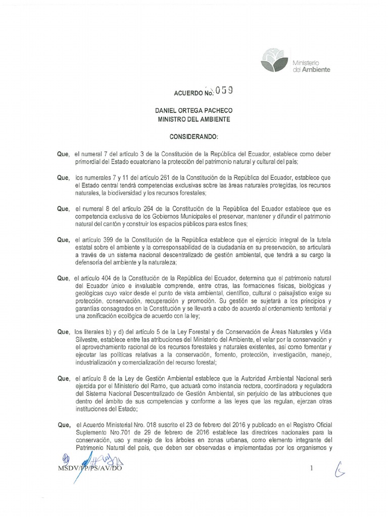 Acuerdo Nro. 059 - NORMA TÉCNICA NACIONAL PARA LA CONSERVACIÓN, USO Y MANEJO DE LOS ARBOLES EN ...