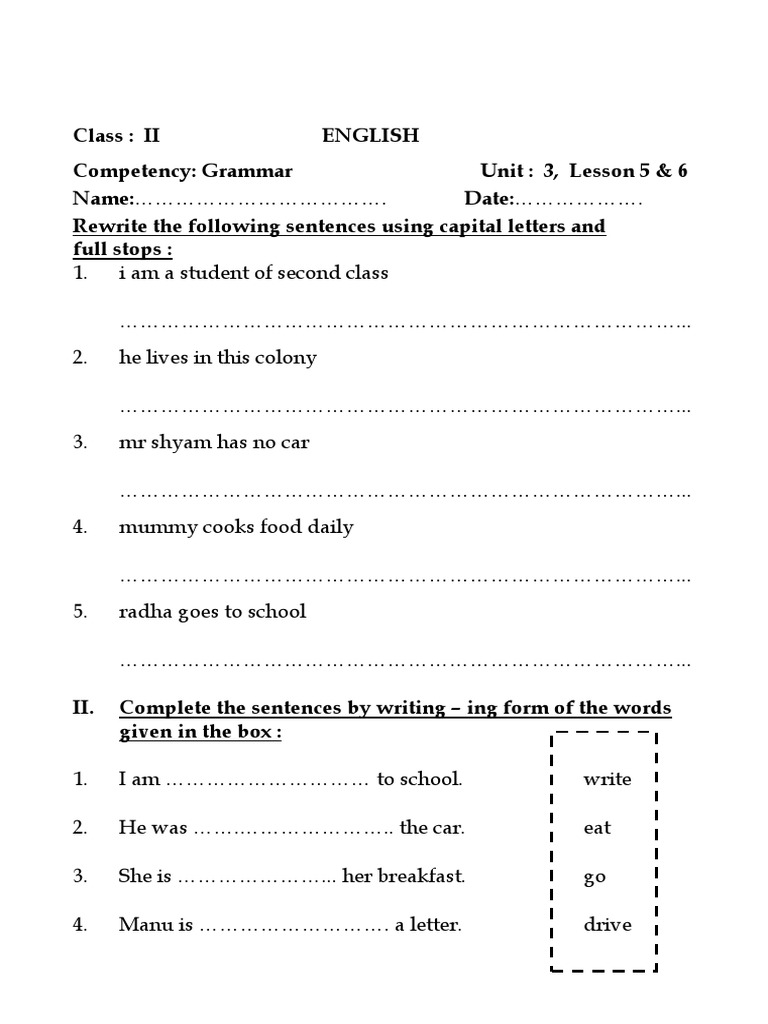 CBSE Class 2 English Practice Worksheets (26) - Grammer | PDF
