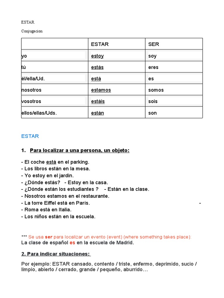 Conjugación y uso del verbo estar | PDF | Artes del Lenguaje y Comunicación