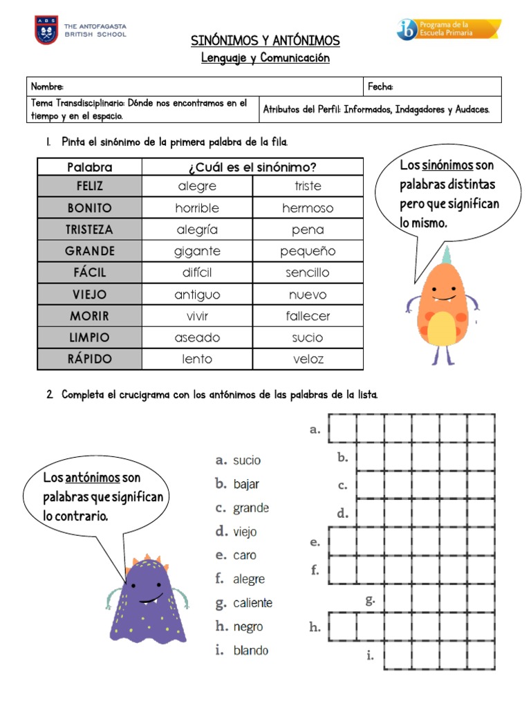 Guía Sinónimos y Antónimos | PDF