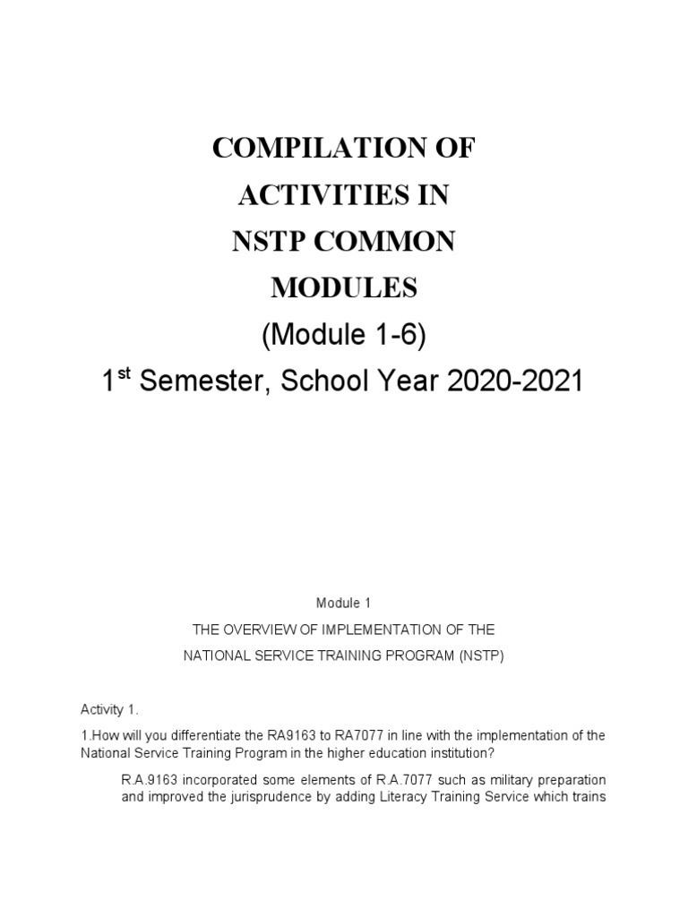 Compilation of Activities in NSTP Common Modules: (Module 1-6) 1 ...