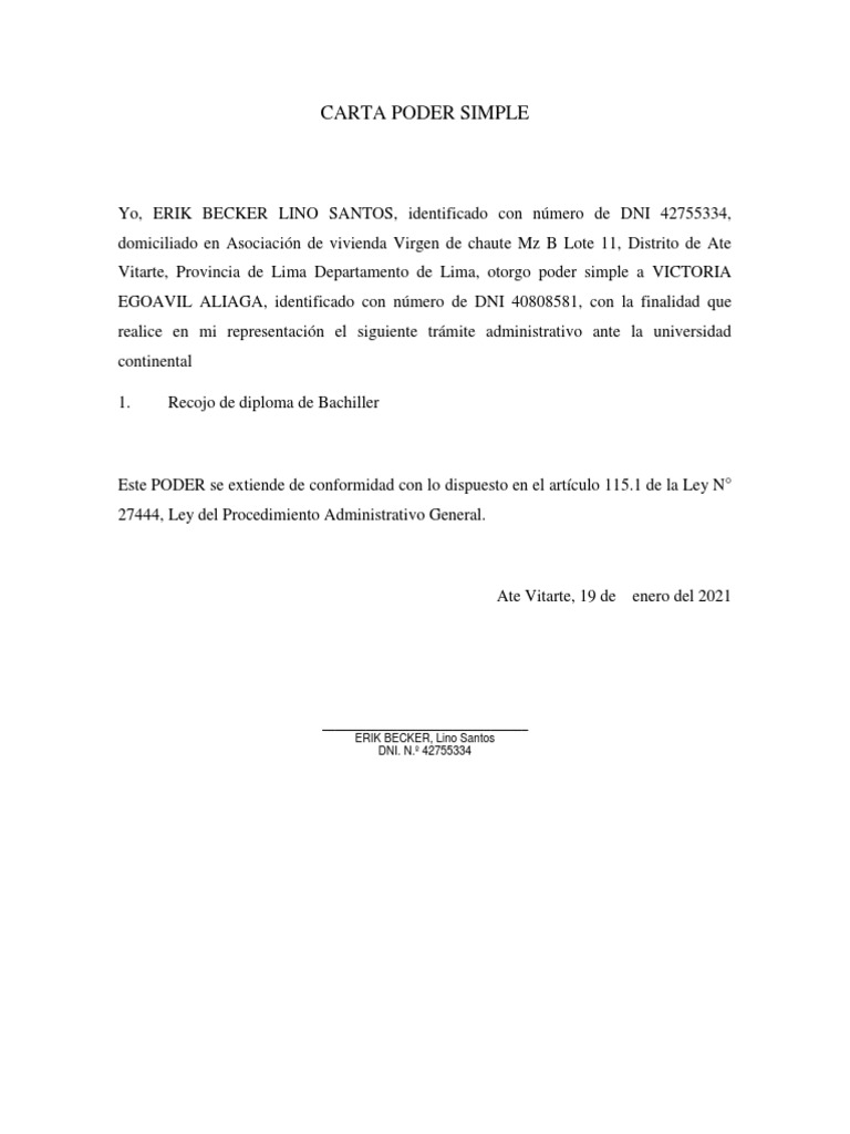 Carta Poder Simple | PDF | Derecho