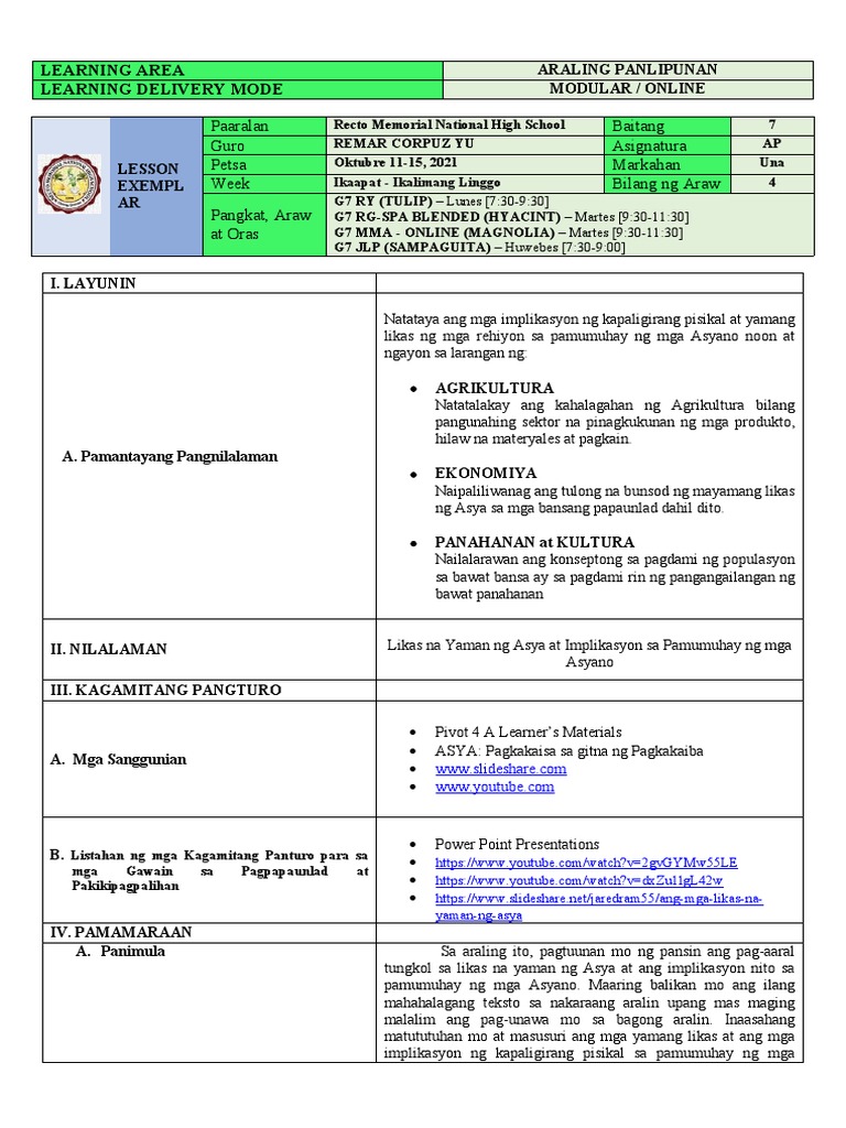 Ap G7 Modular Exemplar Week 4-5 | PDF