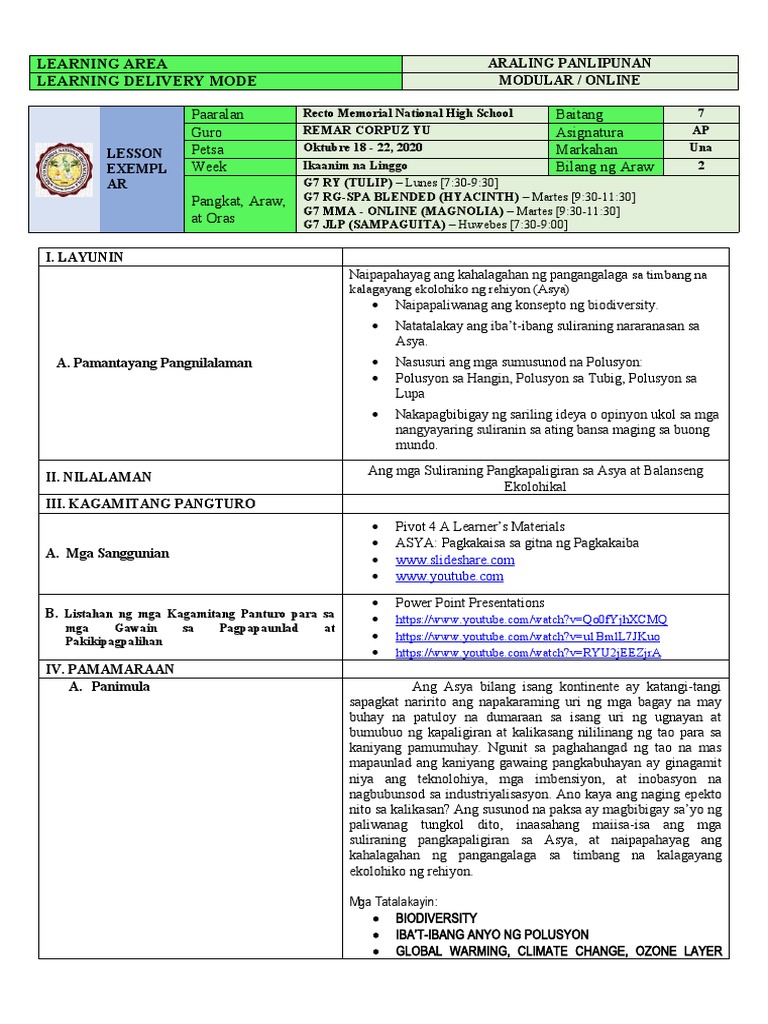 Ap G7 Modular Exemplar Week 6 | PDF