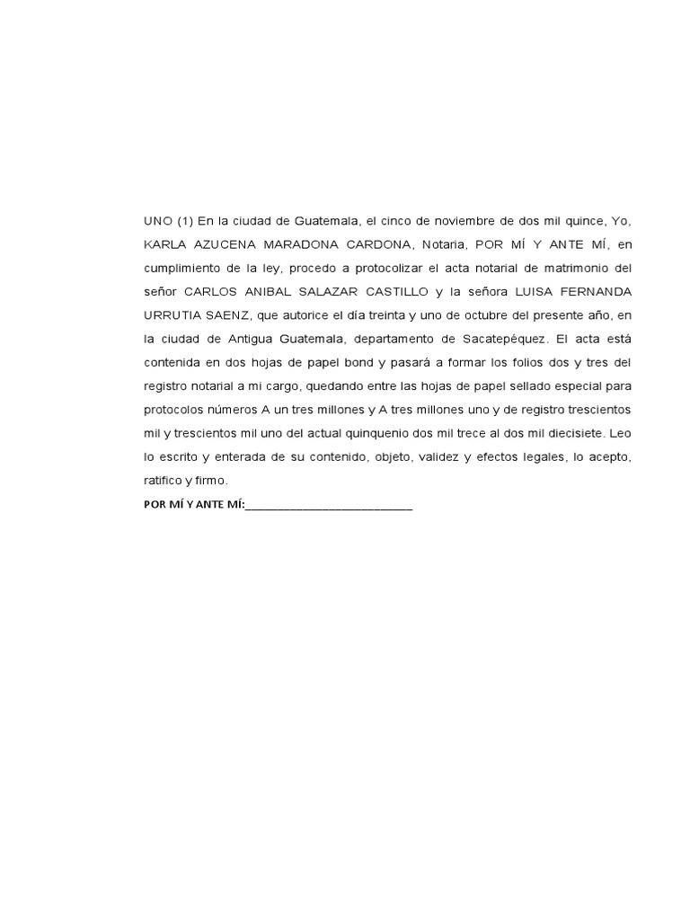 Modelo de Protocolización Del Acta Notarial de Matrimonio | PDF