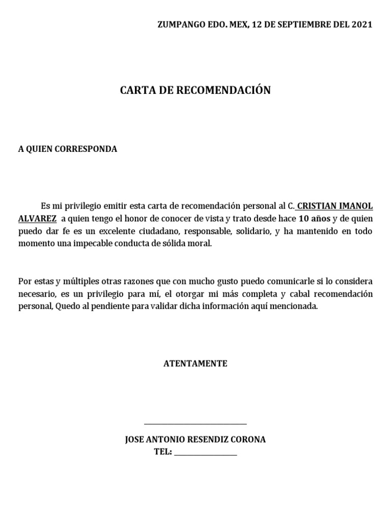 Carta Personal Pdf