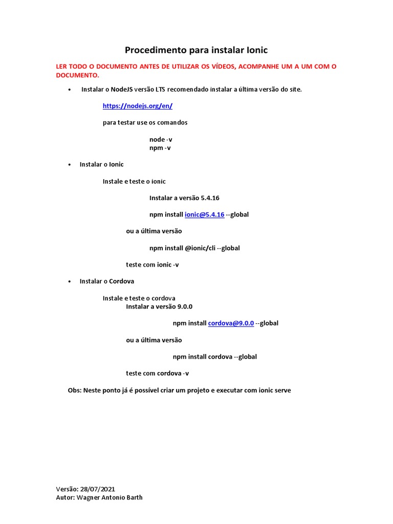 1-Procedimento para Instalar Ionic 2021 07 28 | PDF | Famílias de sistemas operacionais ...
