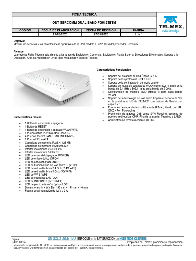 Ficha Tecnica Modem Sercomm - FG6123BTM Telmex | PDF | Ieee 802.11 ...