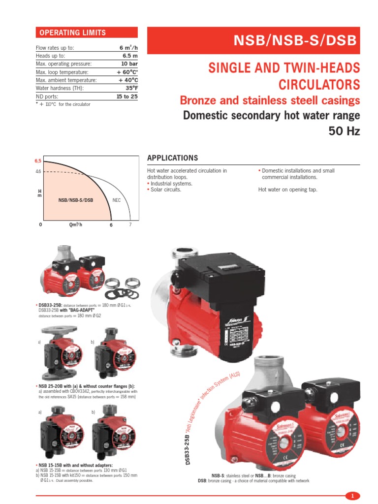 Single and Twin-Heads Circulators: NSB/NSB-S/DSB | PDF | Water Heating ...