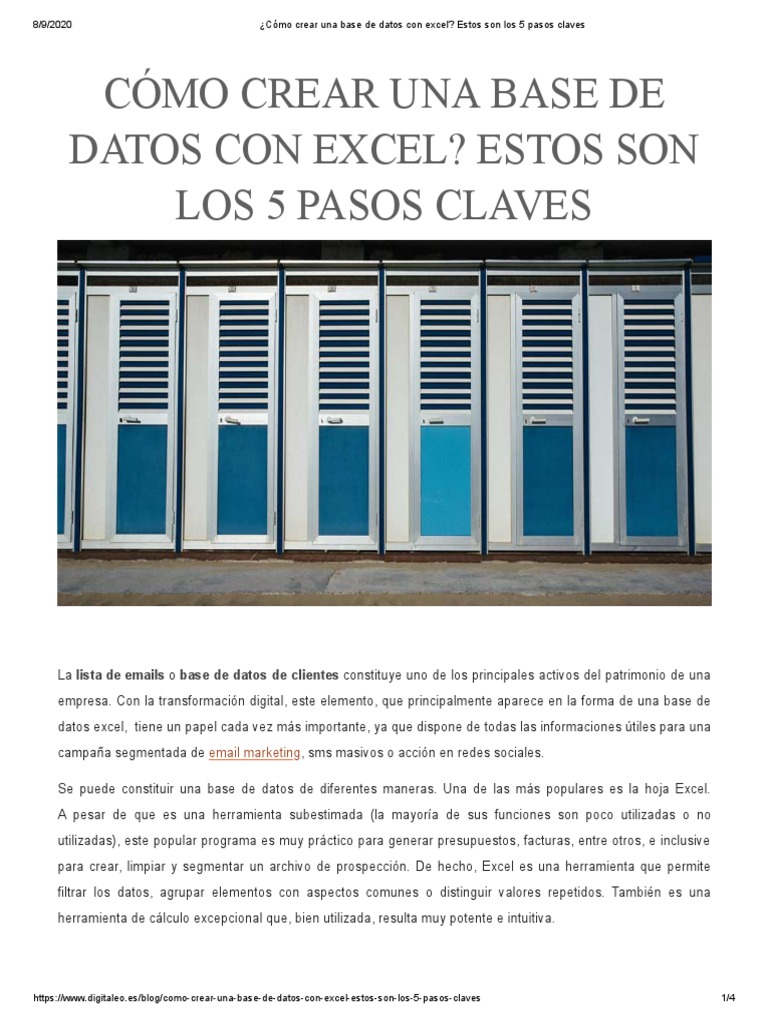 ¿Cómo Crear Una Base de Datos Con Excel - Estos Son Los 5 Pasos Claves | PDF | Microsoft Excel ...