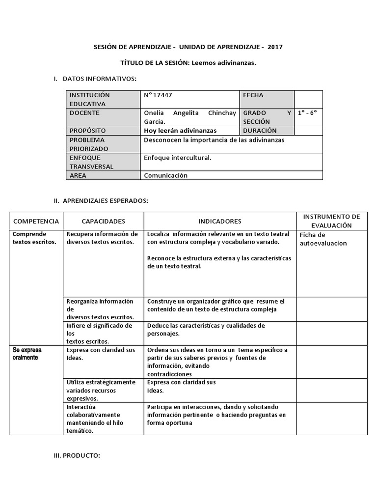 Sesion de Apren Leemos Adivinanzas | PDF | Rima | Aprendizaje