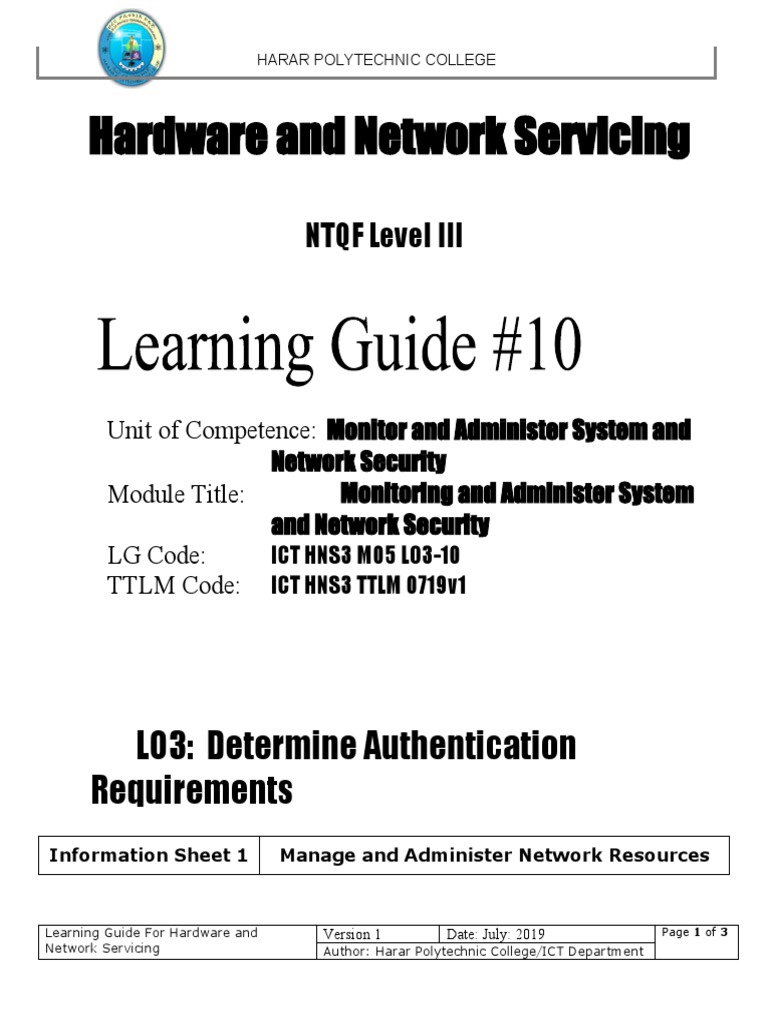 Hardware and Network Servicing: LO3: Determine Authentication Requirements | PDF | Computer File ...