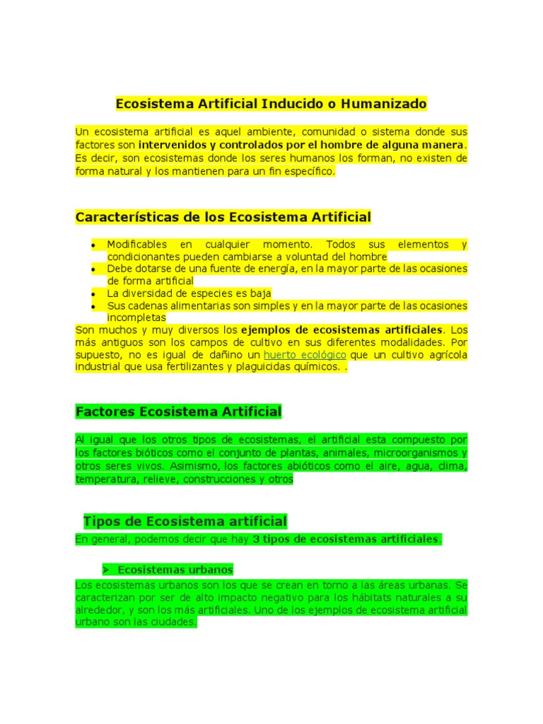 Ecosistemas Artificiales: Definición y Tipos | PDF | Ecosistema ...