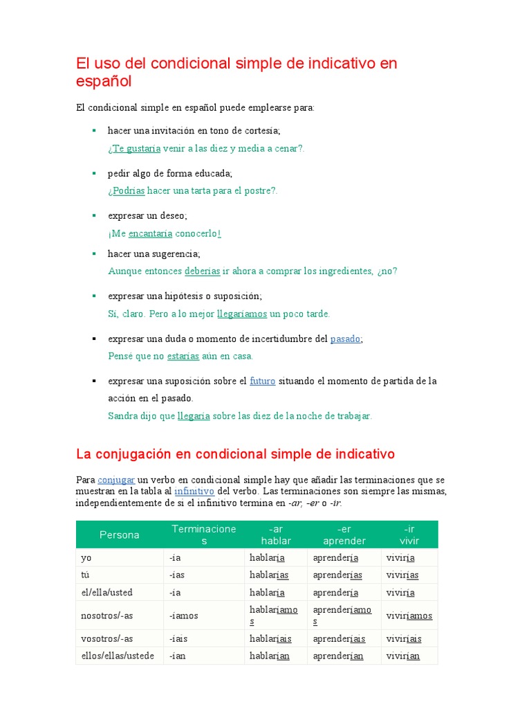 El Condicional (Conjugación) | PDF | Verbo | Conjugación gramatical