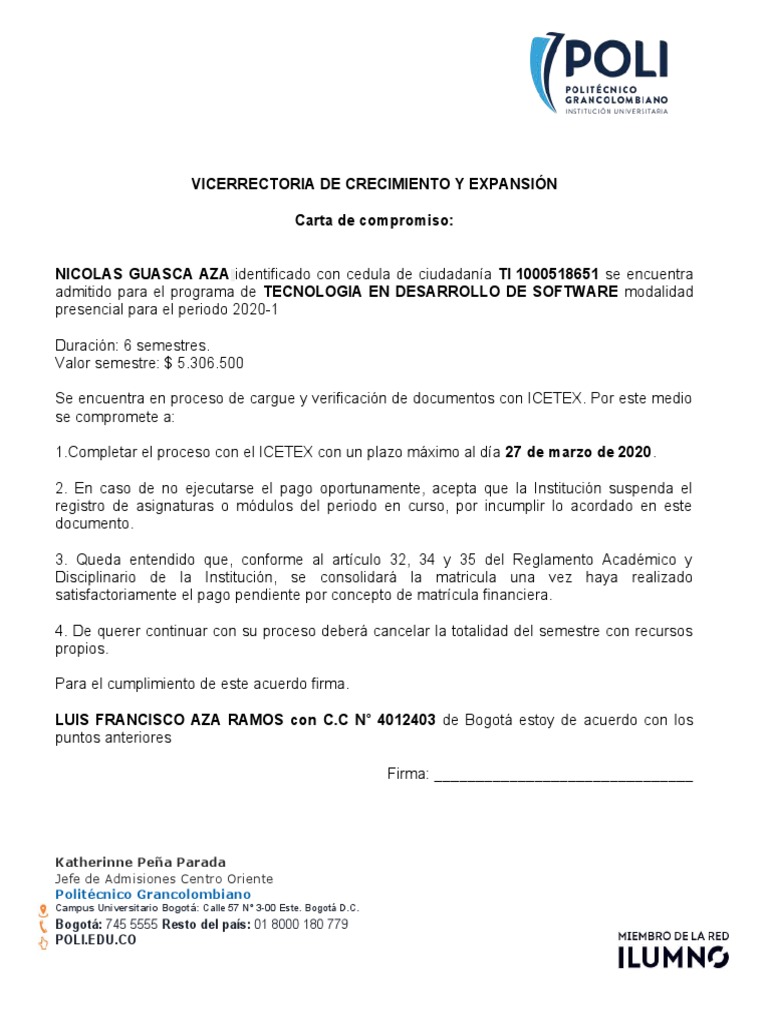 Carta Compromiso Icetex | PDF