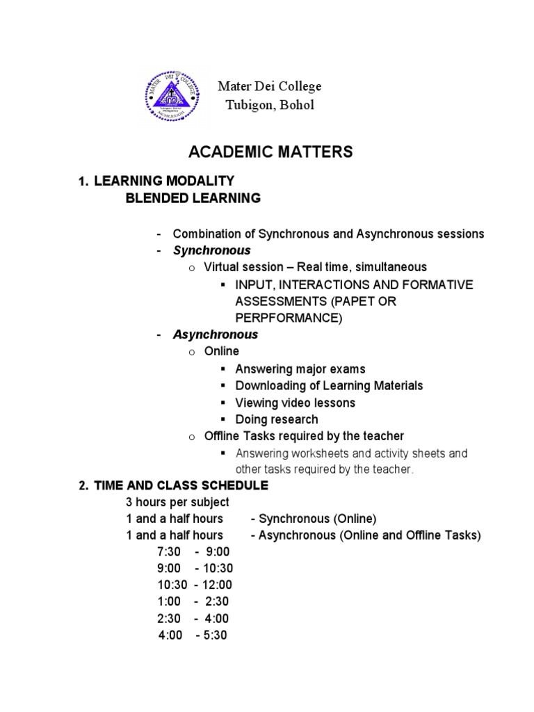 Academic Matters: Mater Dei College Tubigon, Bohol | PDF | Test ...