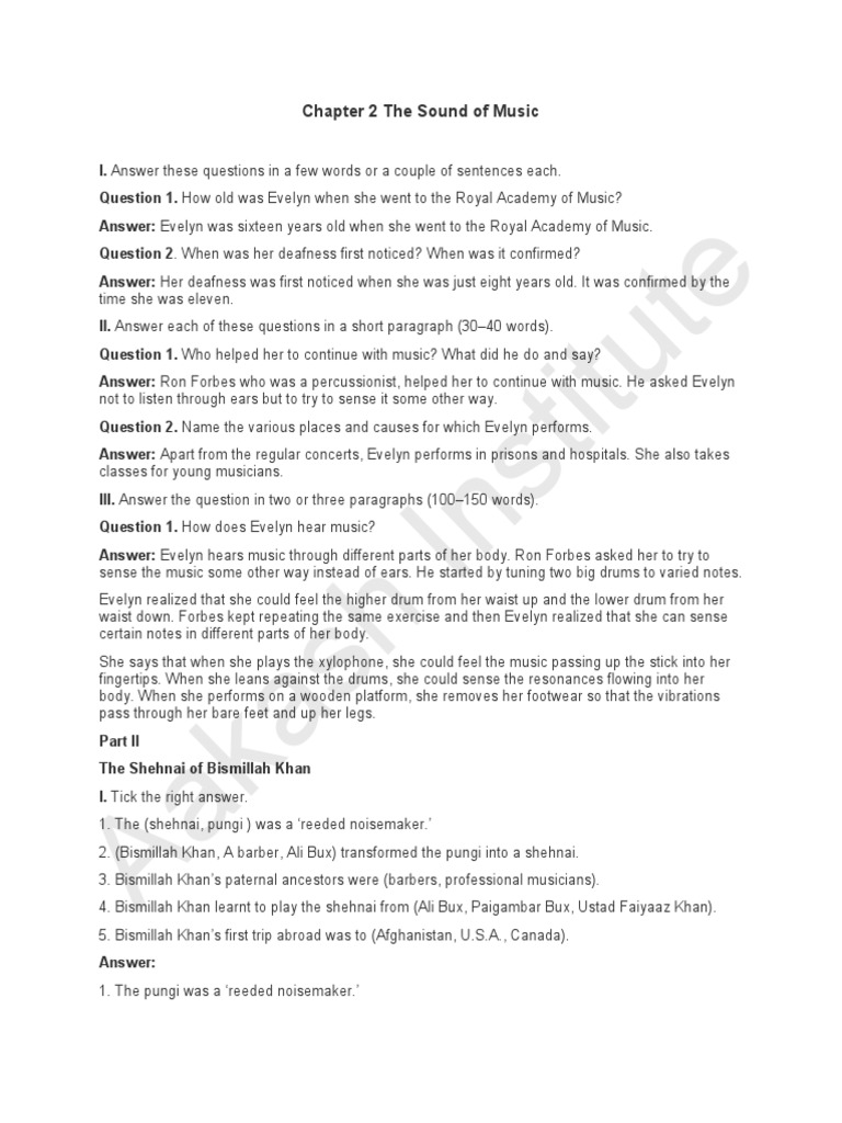Ncert Solutions Class 9 English Chapter 2 The Sound of Music | PDF