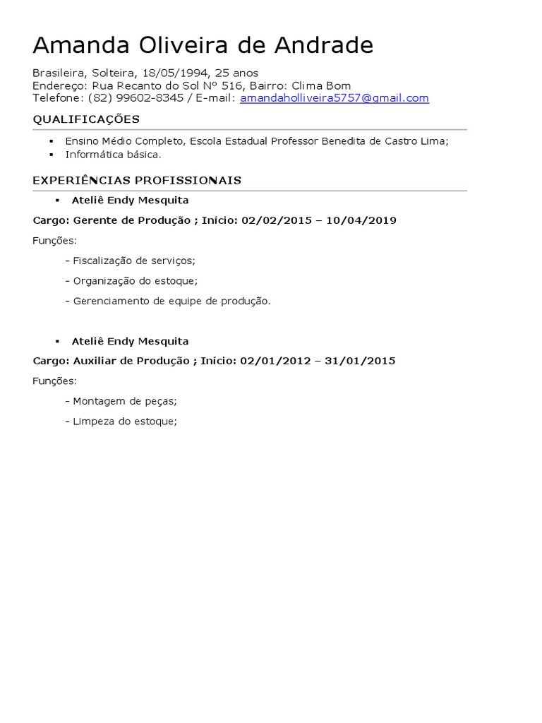 Currículo Amanda | PDF