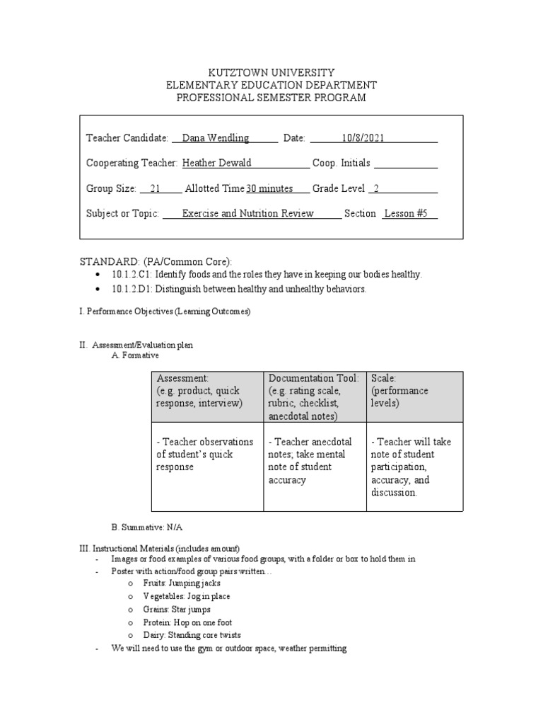 Nutrition Lesson 5 Exercise and Nutrition Review | PDF | Educational ...