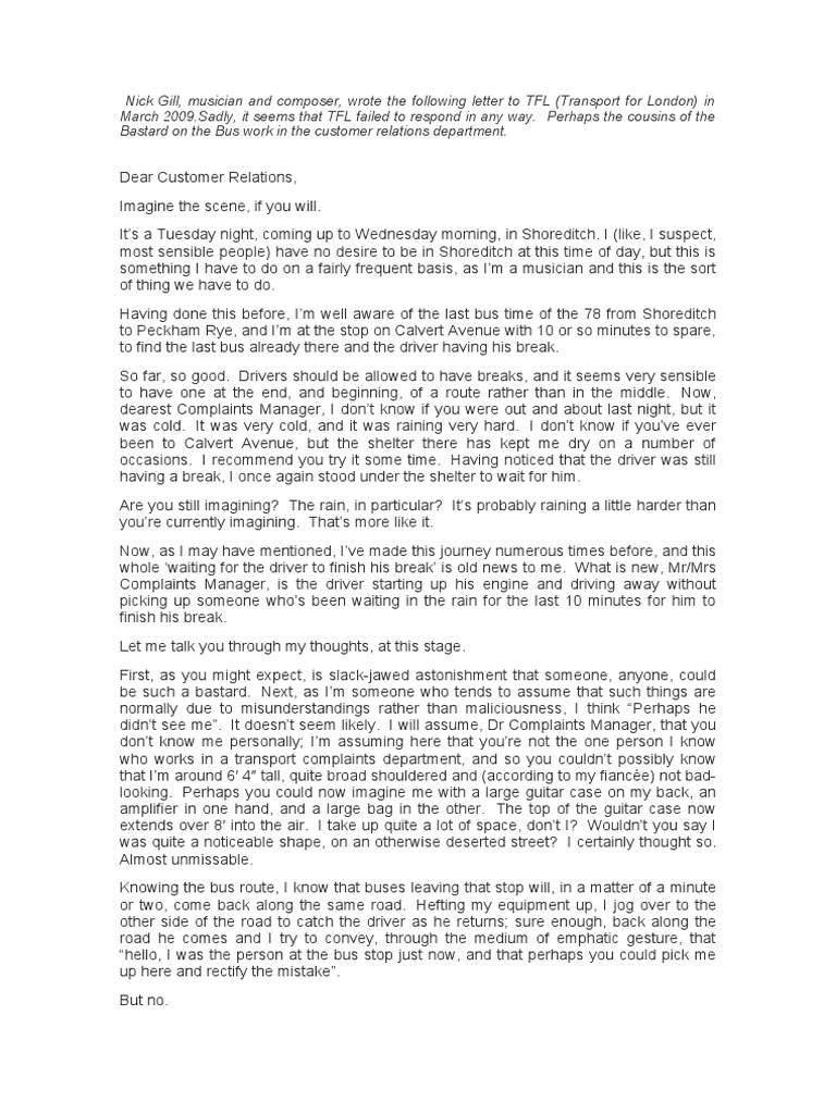 Funny Complaint Letter | PDF | Bus