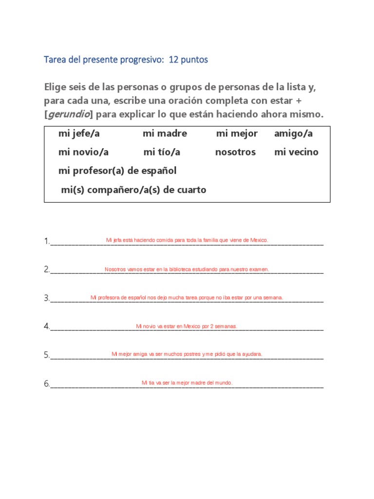 Presente progresivo: 12 actividades | PDF