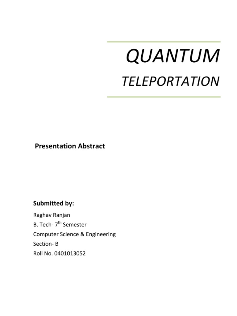 Quantum Teleportation | PDF | Quantum Entanglement | Photon